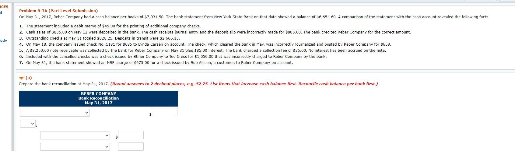Solved RCES Problem 8-3A (Part Level Submission) On May 31, | Chegg.com