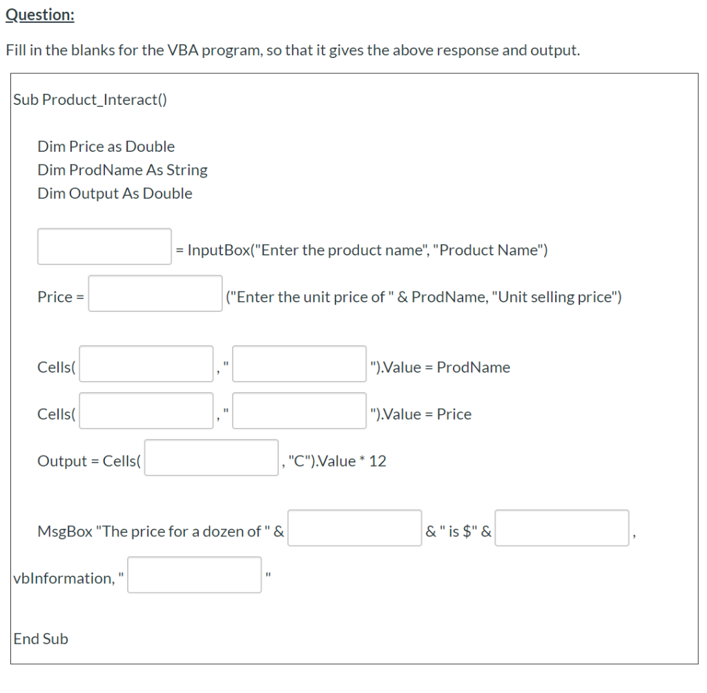 Solved The following is a sample run sequence of a VBA | Chegg.com