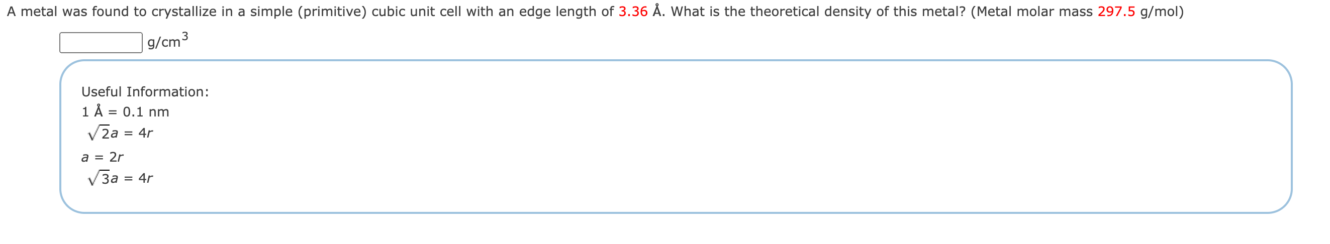 Solved A metal was found to crystallize in a simple | Chegg.com