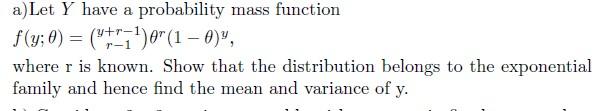 Solved a)Let Y have a probability mass function | Chegg.com