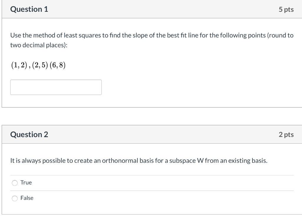 Solved Question 1 5 pts Use the method of least squares to | Chegg.com