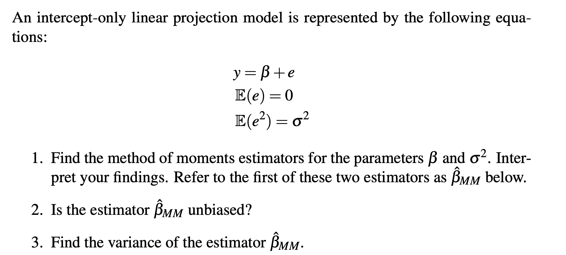 Solved An intercept-only linear projection model is | Chegg.com