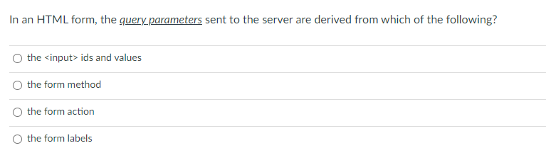 Solved In an HTML form, the query parameters sent to the | Chegg.com