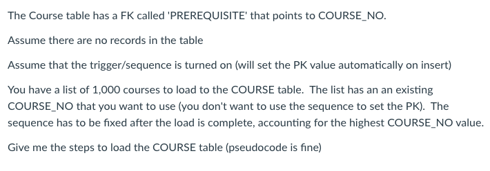 Solved The Course table has a FK called 'PREREQUISITE' that | Chegg.com