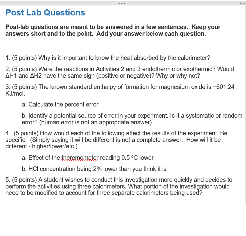 Solved Post Lab Questions Post Lab Questions Are Meant To Be 
