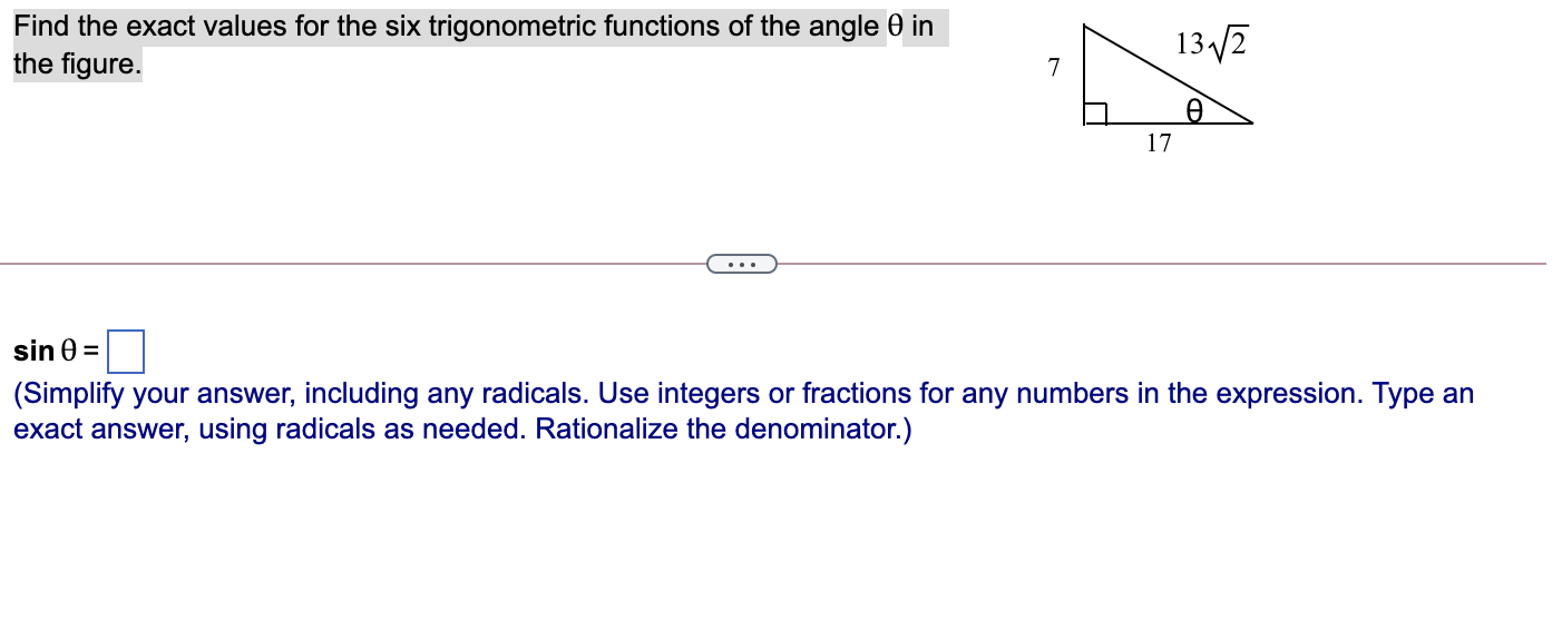 Solved Find the exact values for the six trigonometric | Chegg.com