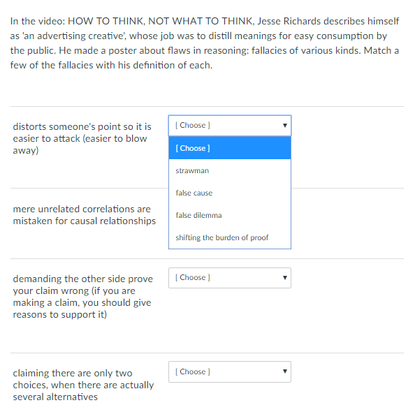 Solved In the video: HOW TO THINK, NOT WHAT TO THINK Jesse | Chegg.com