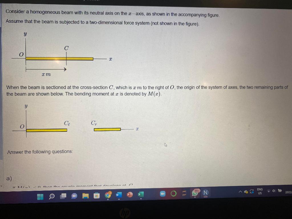 Solved Consider a homogeneous beam with its neutral axis on | Chegg.com
