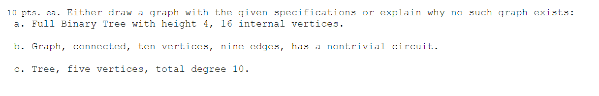 Solved 10 pts. ea. Either draw a graph with the given | Chegg.com