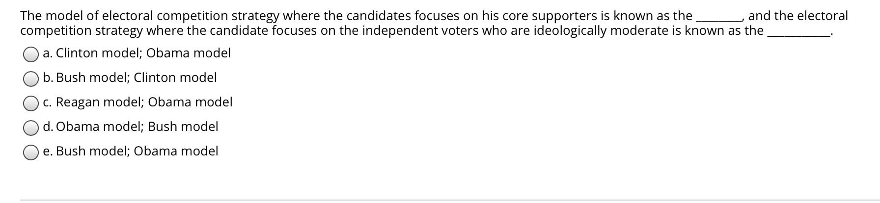 The model of electoral competition strategy where the | Chegg.com