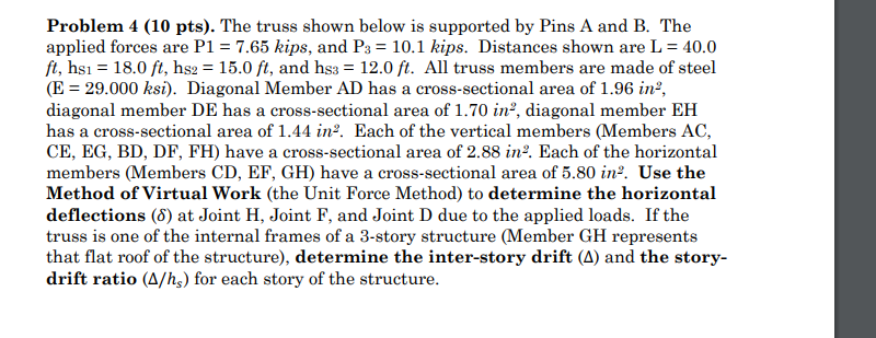 Problem 4 (10 pts). The truss shown below is | Chegg.com