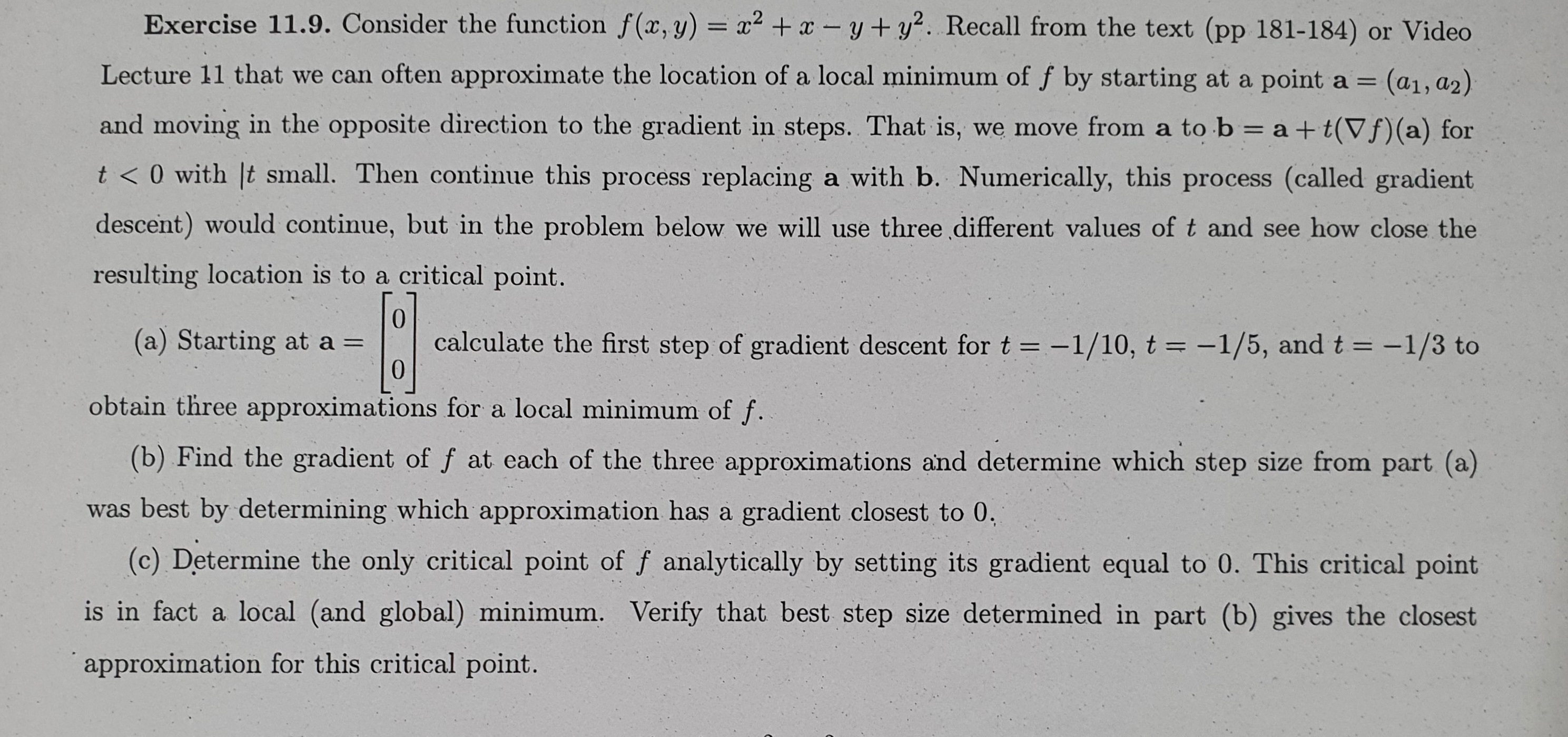 Solved Exercise 11.9. Consider the function | Chegg.com