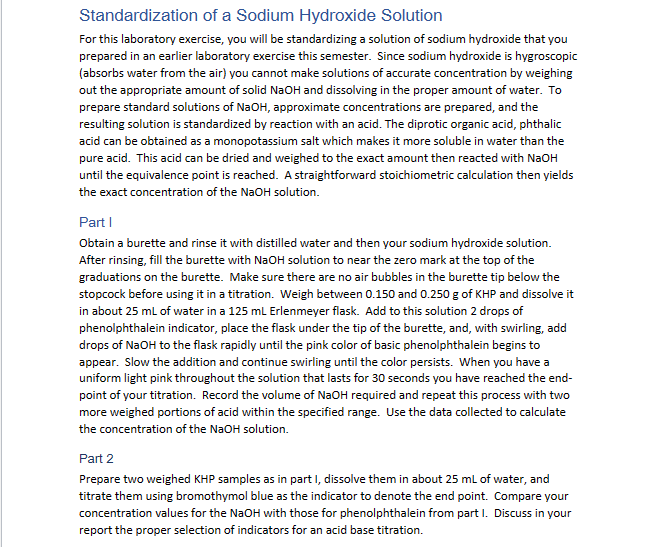 Solved Standardization of a Sodium Hydroxide Solution For | Chegg.com