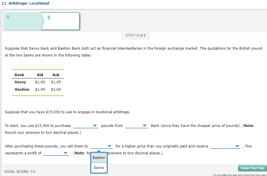 Solved 11. Arbitrage: Locational 1. 2. STEP: 2 of 2 Suppose | Chegg.com