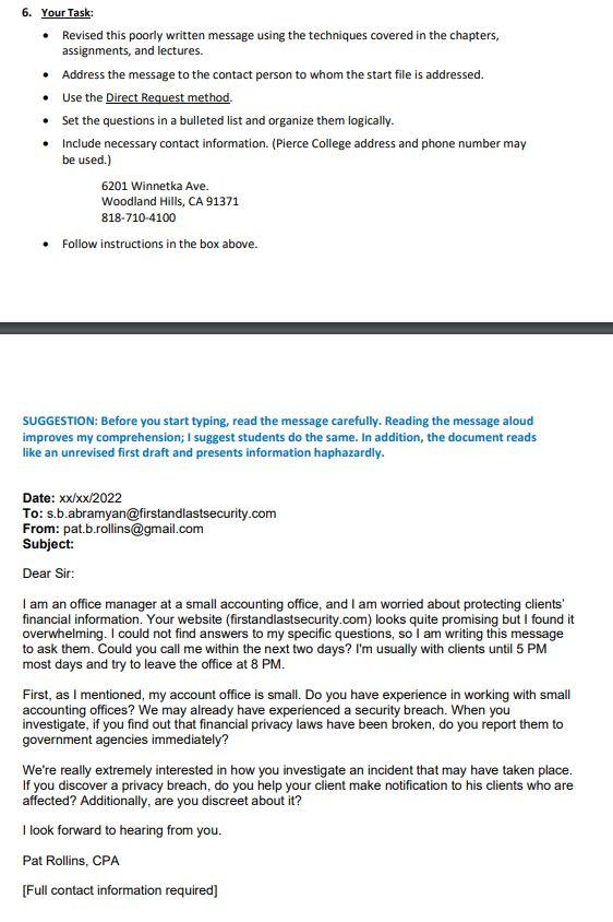 Solved 6. Your Task: • Revised this poorly written message | Chegg.com