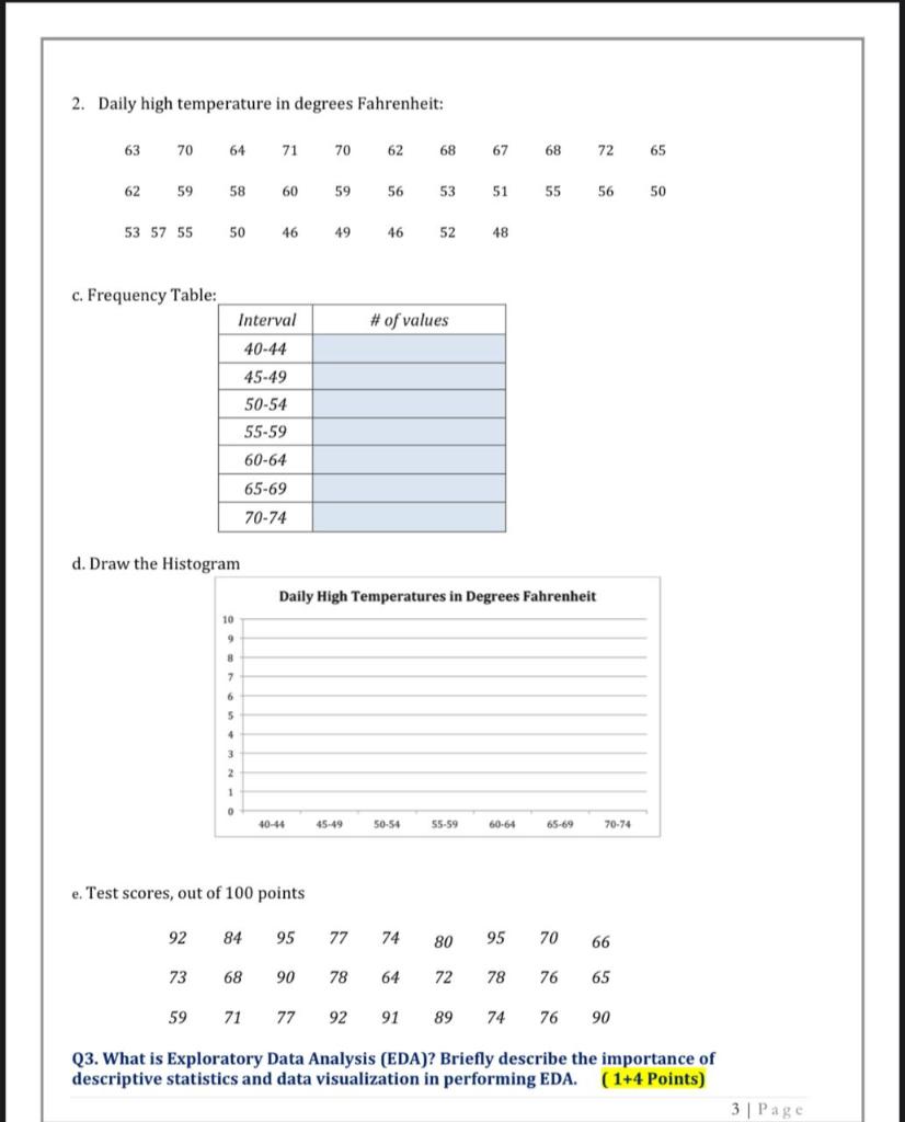 Solved 2. Daily high temperature in degrees Fahrenheit: 63 | Chegg.com