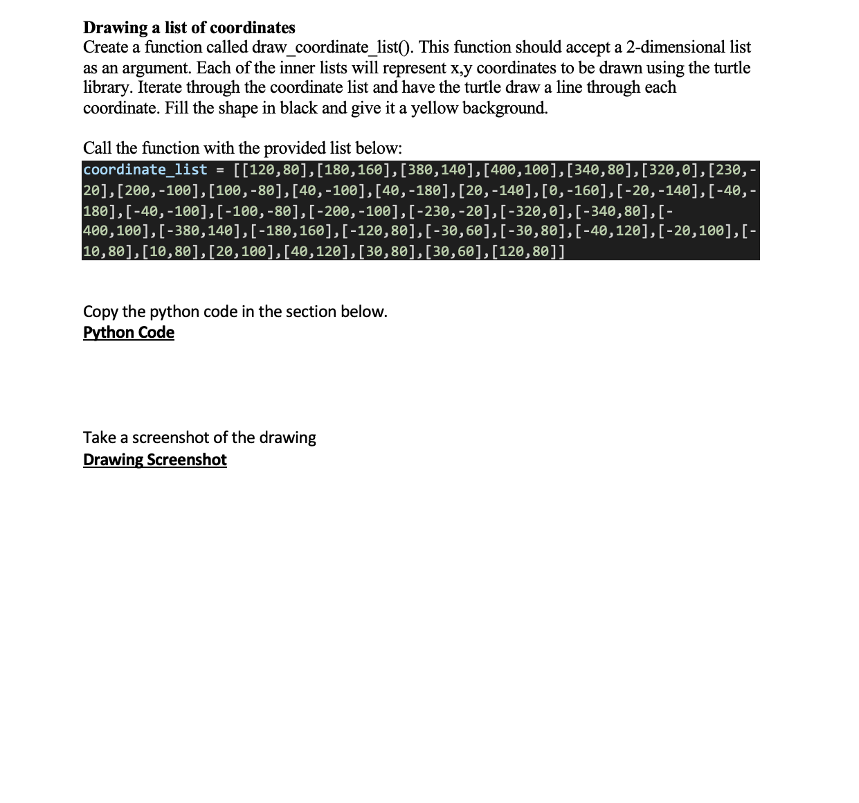 Solved Drawing a list of coordinates Create a function | Chegg.com