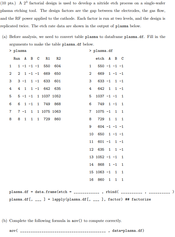 Solved (10 pts.) A 23 factorial design is used to develop a | Chegg.com