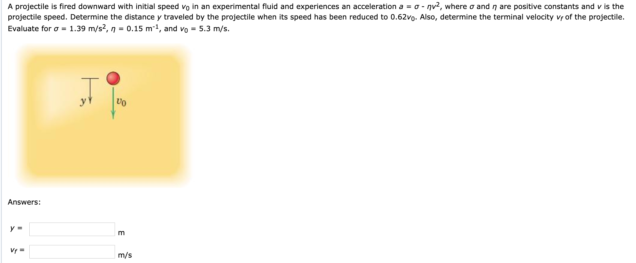 Solved A projectile is fired downward with initial speed vo | Chegg.com