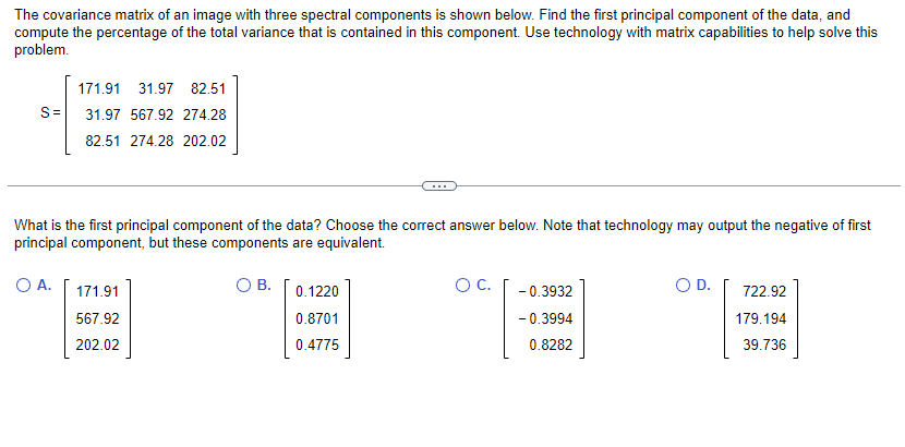 Solved The covariance matrix of an image with three spectral | Chegg.com