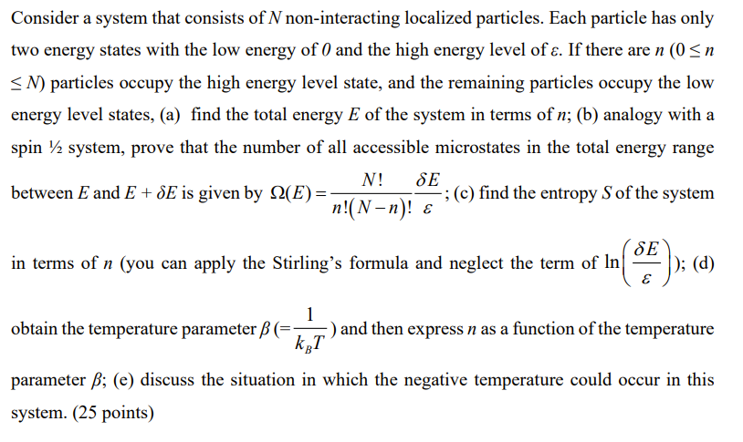 Solved Consider a system that consists of N non-interacting | Chegg.com