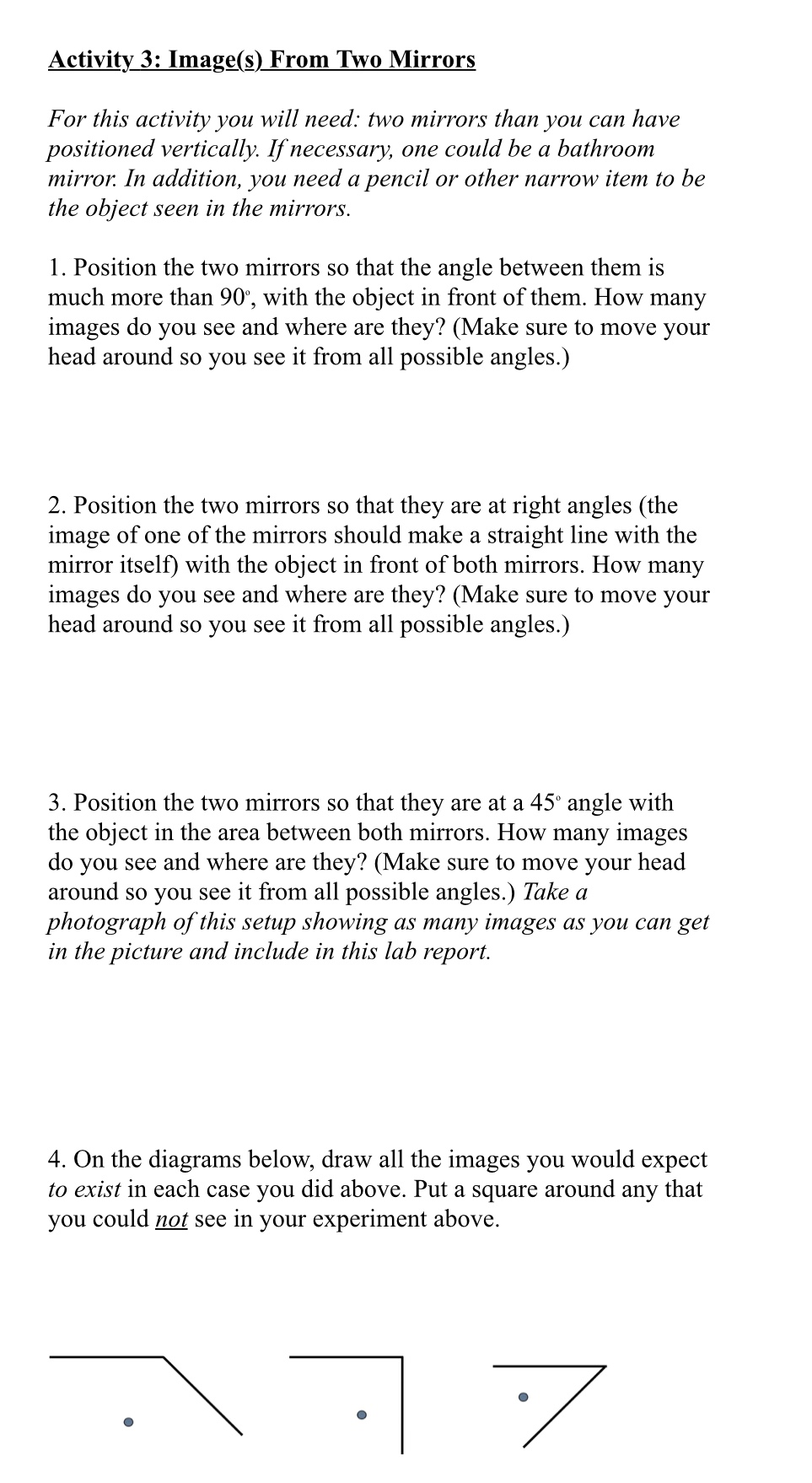 Solved Activity 3: Image(s) From Two Mirrors For this | Chegg.com