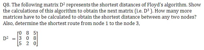 Solved Q8. The following matrix D2 represents the shortest | Chegg.com