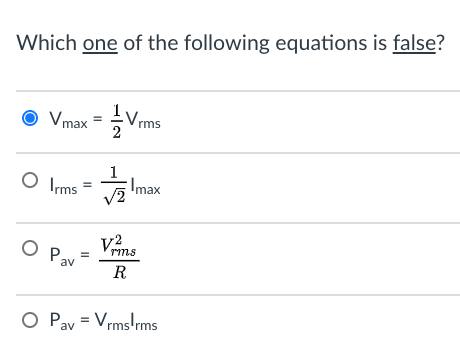 Solved Which one of the following equations is false? Vmax - | Chegg.com