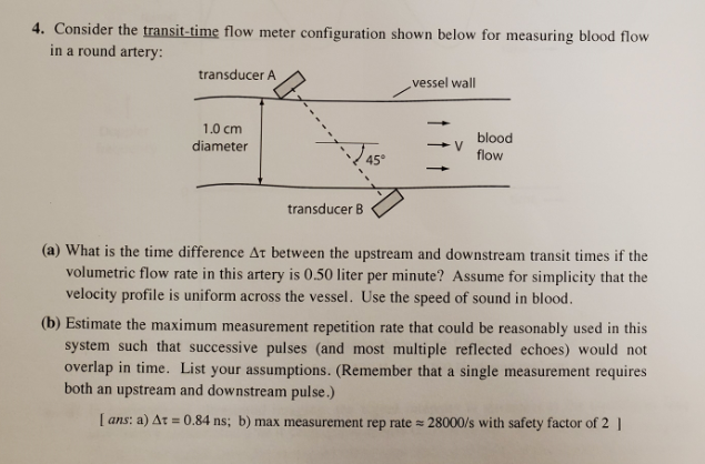 4. Consider the transit-time flow meter configuration | Chegg.com