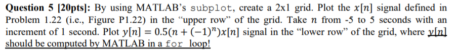 Solved Question 5 [20pts]: By using MATLAB's subplot, create | Chegg.com