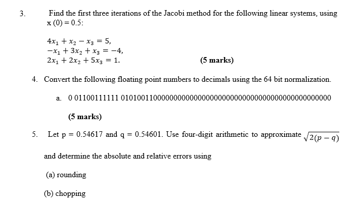 Solved 3. Find the first three iterations of the Jacobi | Chegg.com