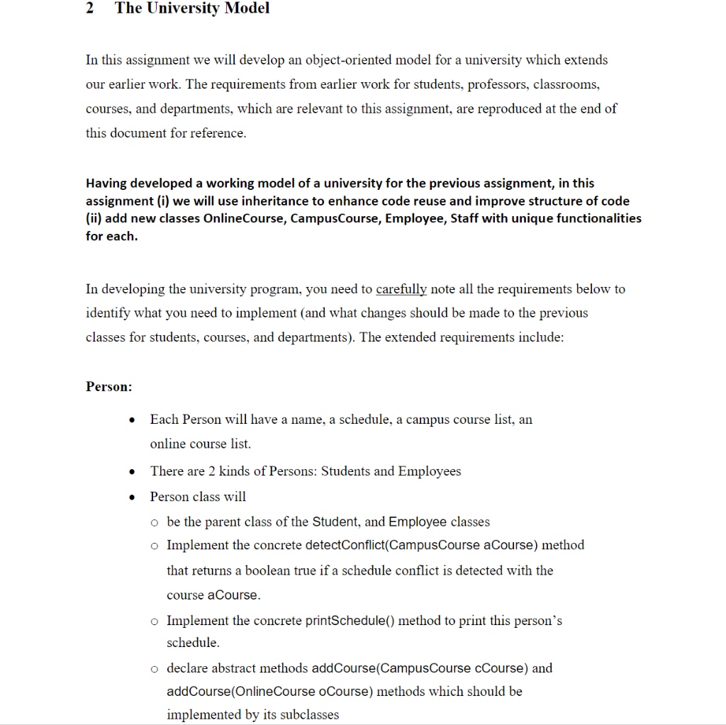 Solved 2 The University Model In this assignment we will | Chegg.com