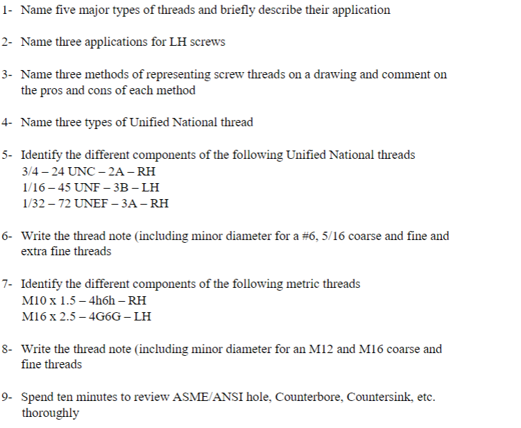 Solved 1- Name five major types of threads and briefly | Chegg.com