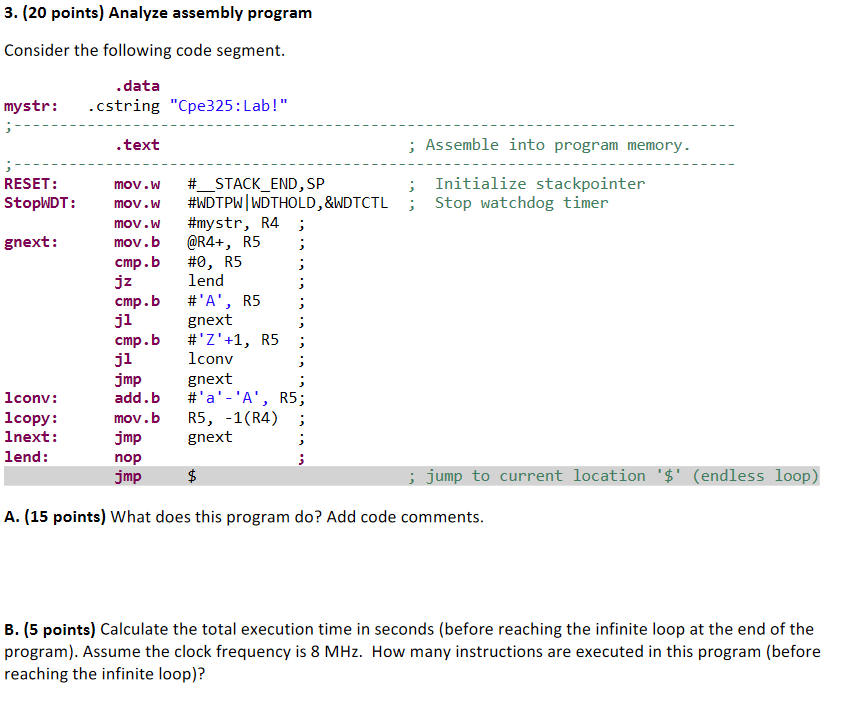 Solved 3. (20 points) Analyze assembly program Consider the | Chegg.com