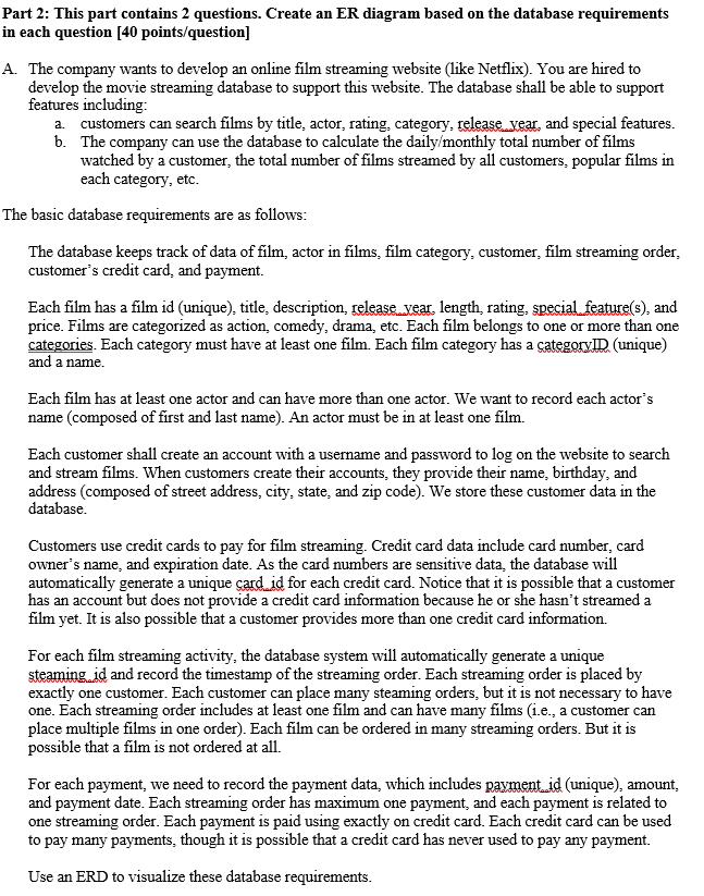 Solved Part 2 This Part Contains 2 Questions Create An Er