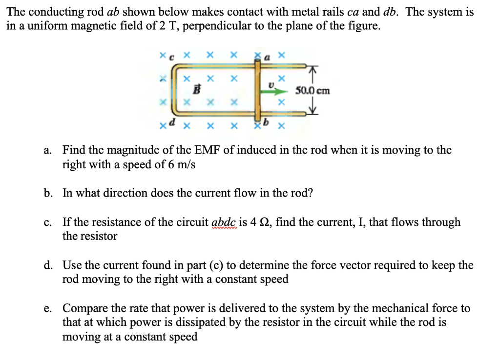 Solved The conducting rod ab shown below makes contact with | Chegg.com
