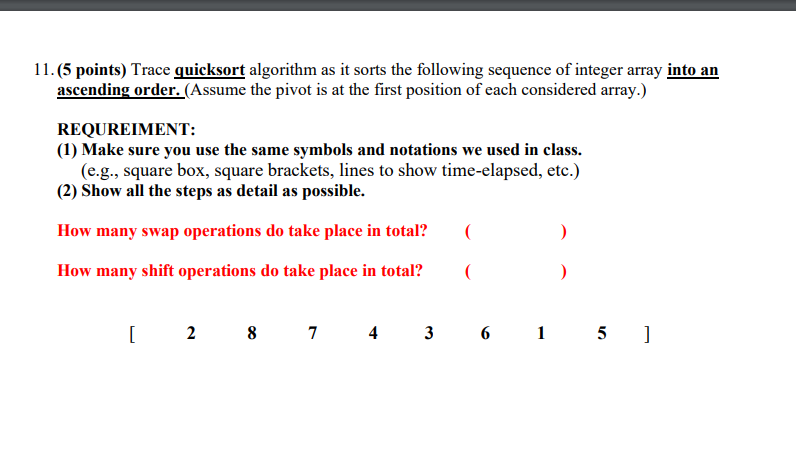 11 5 Points Trace Quicksort Algorithm As It Sorts 7207