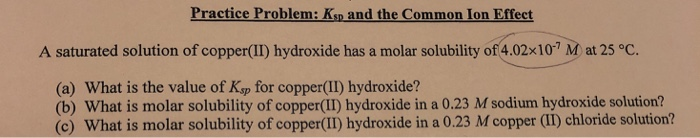 Solved Practice Problem: Ksp and the Common Ion Effect A | Chegg.com