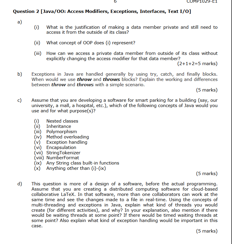 Solved 1029-E1 Question 2 [Java/00: Access Modifiers, | Chegg.com