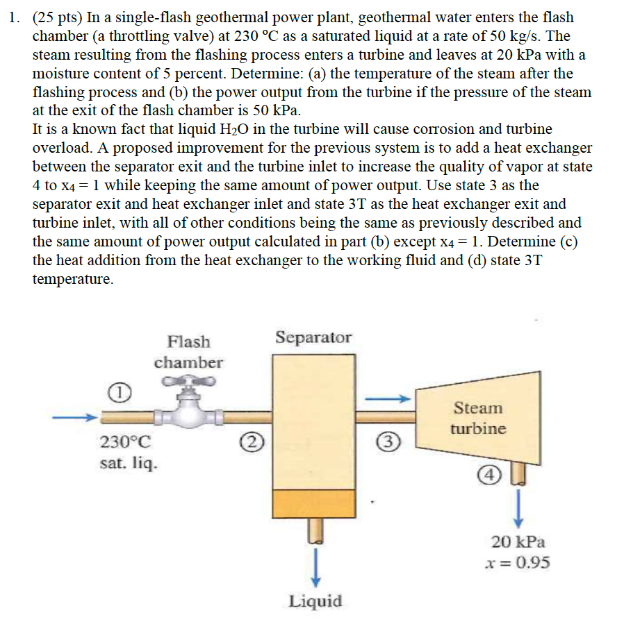 Solved 1. (25 pts) In a single-flash geothermal power plant, | Chegg.com