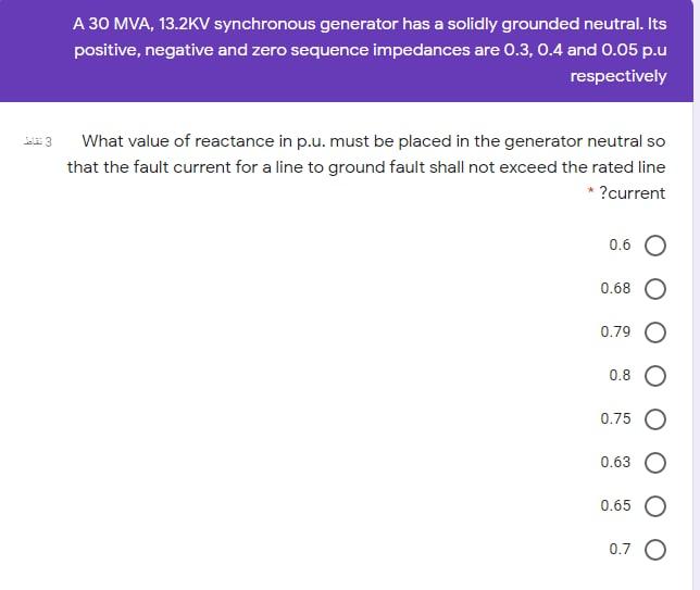Solved A 30 MVA, 13.2KV synchronous generator has a solidly | Chegg.com