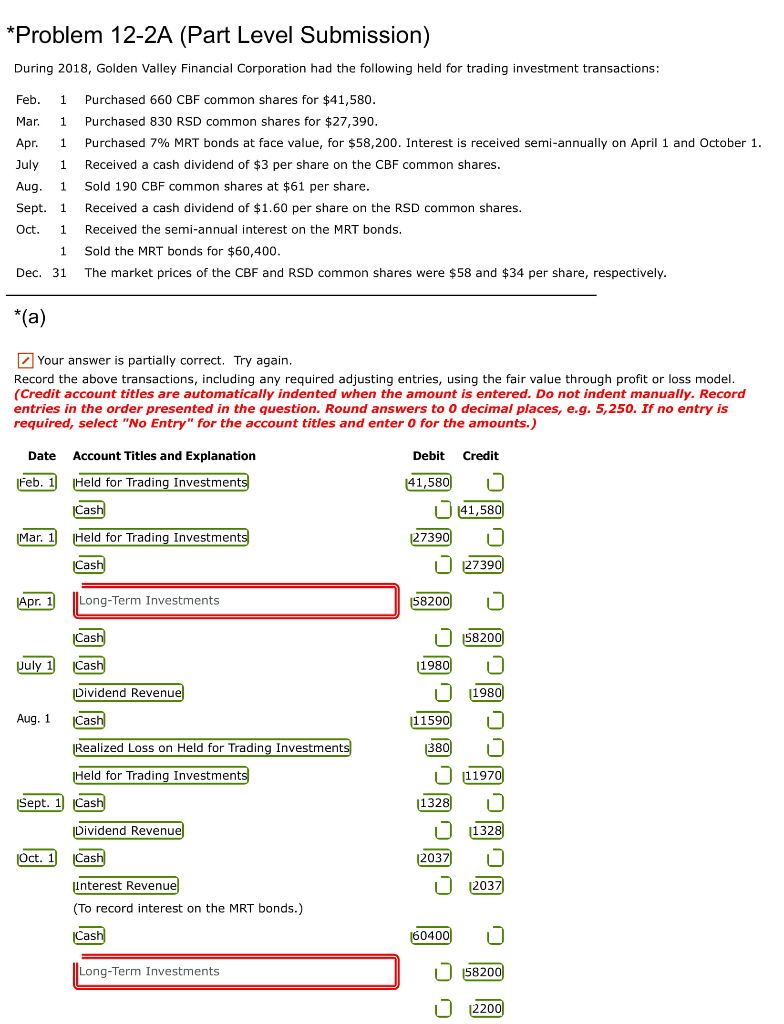 Solved Problem 12-2A (Part Level Submission) During 2018, | Chegg.com
