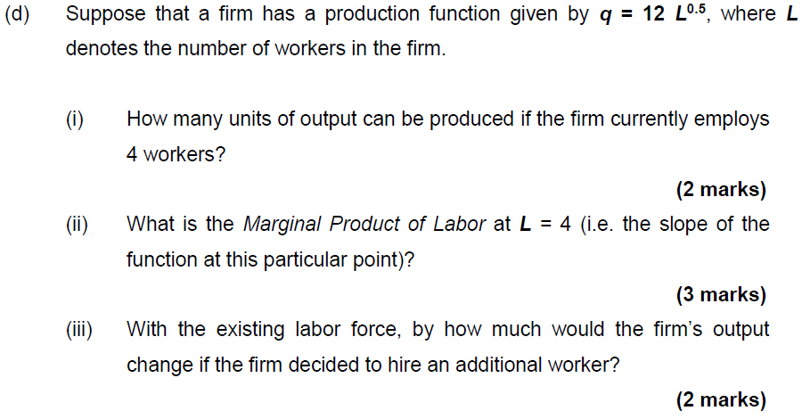 Solved Suppose that a firm has a production function given | Chegg.com