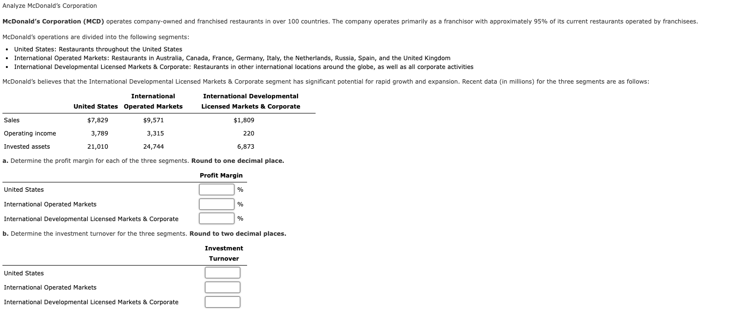 Solved McDonald's operations are divided into the following | Chegg.com