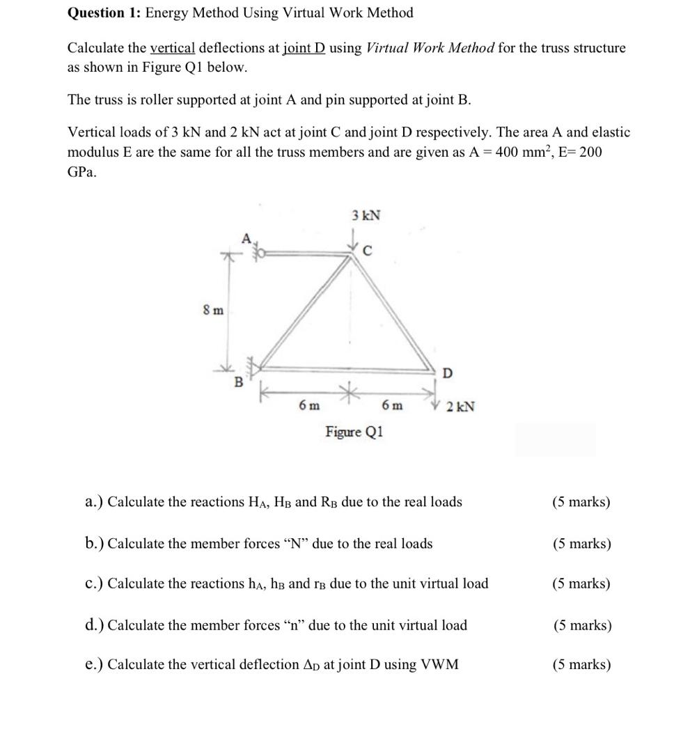 Solved Question 1: Energy Method Using Virtual Work Method | Chegg.com