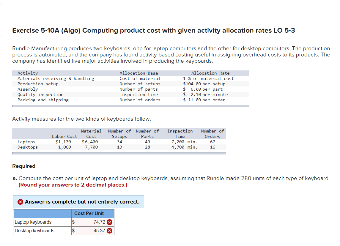 Solved Exercise 5-10A (Algo) Computing product cost with | Chegg.com