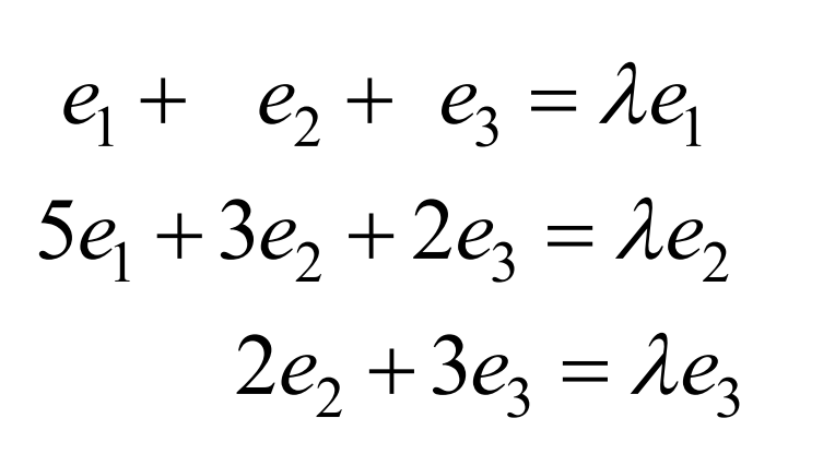 Solved e1+e2+e3=λe1 5e1+3e2+2e3=λe2 2e2+3e3=λe3 | Chegg.com