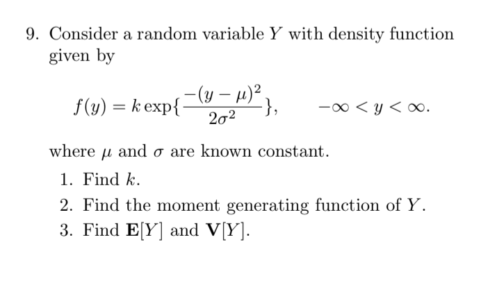 Solved 9. Consider a random variable Y with density function | Chegg.com