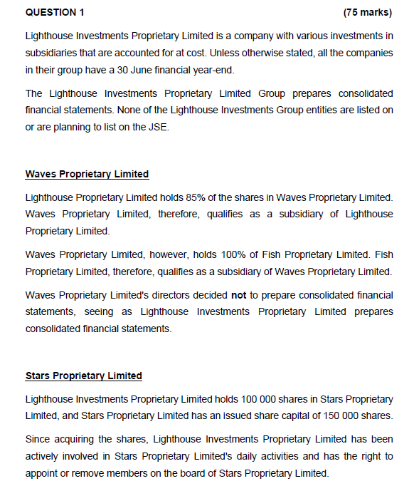 QUESTION 1 (75 marks) Lighthouse Investments | Chegg.com