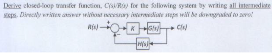 Solved Derive closed-loop transfer function, C(s)/R(s) for | Chegg.com